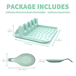 LSVGOE 2 Pack Multiple Utensil Spoon Rest with Drip Pad Non-Slip Heat Resistant Kitchen and Grill Spoon Holder for Spatula, Ladle, Tongs, Kitchen Gadgets, and Cooking Accessories (Light Green)