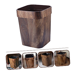 Holibanna Retro Trash Can Imitation Wood Grain Trash Can Square Wastebasket Decorative Rectangular Trash Containers Black Garbage Can Car Trash Can with Lid Bins with Lids Trash Can Kitchen