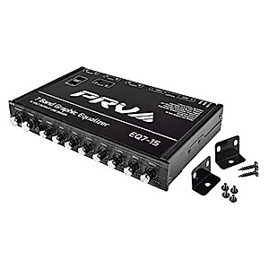 PRV AUDIO EQ7-15 7 Band Graphic Equalizer 15 Volt RCA Line-Level Output with Fader and Subwoofer Level Control for Car Audio