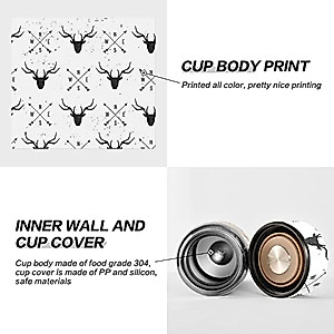 CaTaKu Arrow Deer Head Water Bottle Insulated 16 oz Stainless Steel Flask Thermos Bottle for Coffee Water Drink Reusable Wide Mouth Vacuum Travel Mug