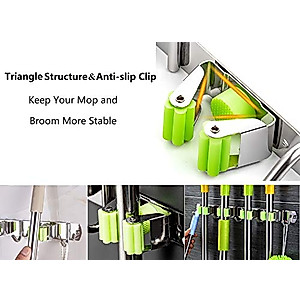 Fine Most Mop and Broom Holder Wall Mounted Storage Organizer Broom Holder Stainless Steel Mop Holder Utility Tool Organizers with 3 Position 4 Hooks for Laundry Room Garden Garage Closet Kitchen