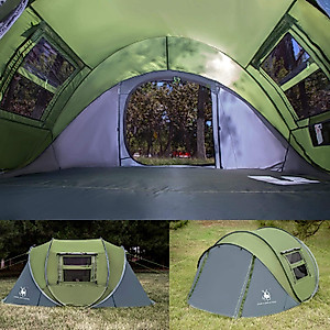 4 Person Easy Pop Up Tent, 9.5‘x6.6’x52'',Waterproof Automatic Setup Tent, 2 Doors-Instant Family Tents for Camping, Hiking & Traveling, Green