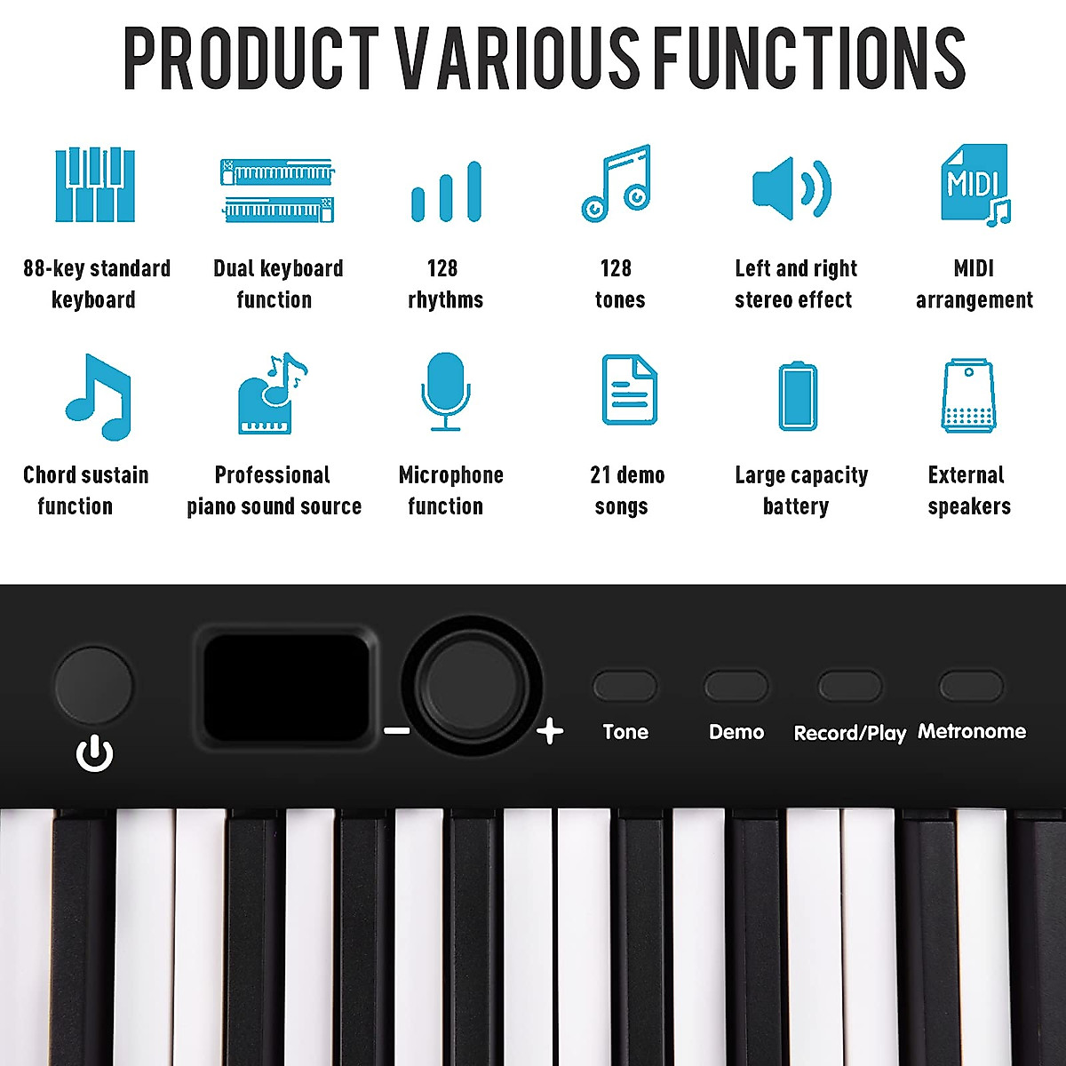 88 Key Foldable Digital Piano Keyboard,Full Size Semi Weighted Keys Bluetooth Keyboard Portable Electronic Piano with Pedal, piano bag,charger,Bluetooth MIDI,music stand for all ages
