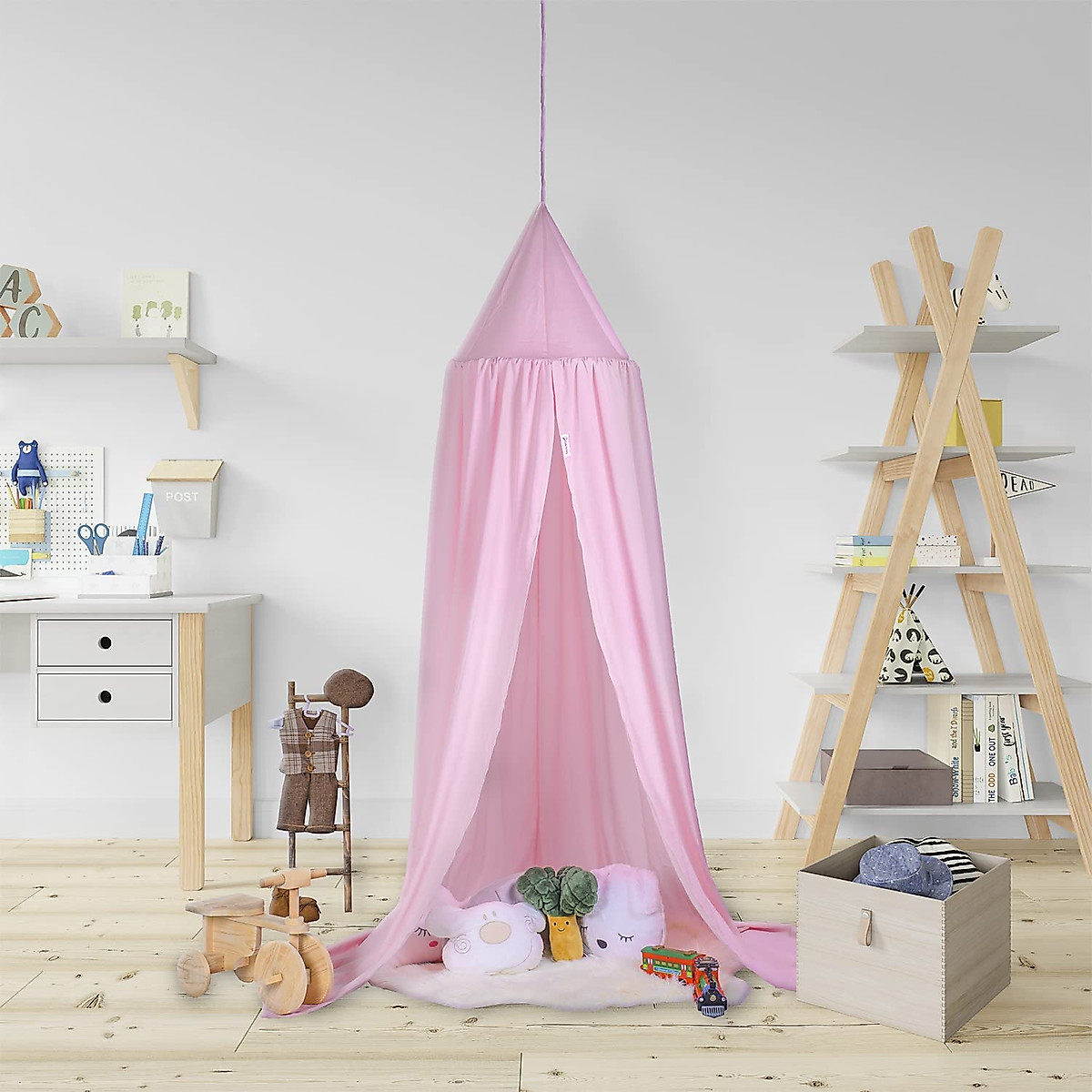 Kids Bed Canopy - Play Tent with Dome Hanging from Ceiling for Girls Boys Room - Reading Nook Princess Castle - Girl Bedroom Decor - Mosquito Net On Crib Beds - Bedroom Nursery Baby Corner - Pink