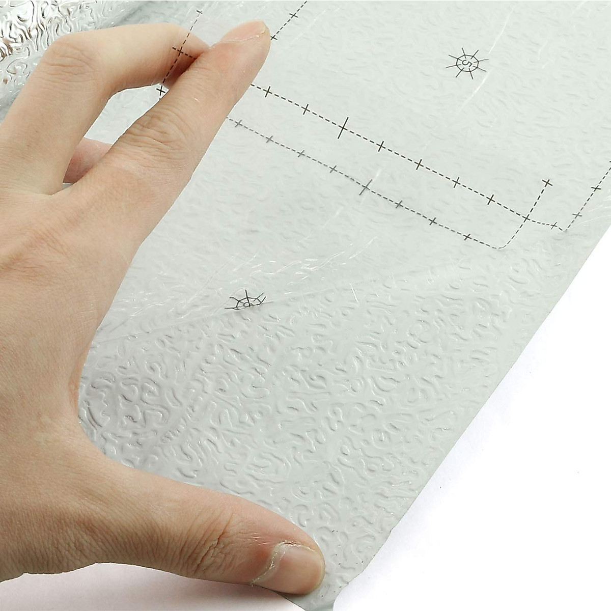 ZYAMY Self Adhesive Shelf Liner Drawer Liner Peel and Stick Aluminum Foil Wallpaper Cabinets Shelf Sticker, Creative Backsplash Paper Silver Tone for Home/Kitchen/Bathroom, 15.7X 78.7inch, Texture