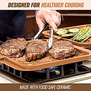 Gotham Steel Reversible Grill Pan and Griddle Pan for Stove Top with 3x Coated Surface Perfect for Eggs Pancakes Steaks and More, Stove Top Griddle for Gas Grill, Oven Safe, PFOA Free - 11.5 Inch