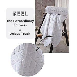 BAGNO MILANO Turkish Bath Towels, Soft Plush Jacquard Luxury Bath Towels, Quick Dry Towel Set (White, 6 pcs Towel Set)