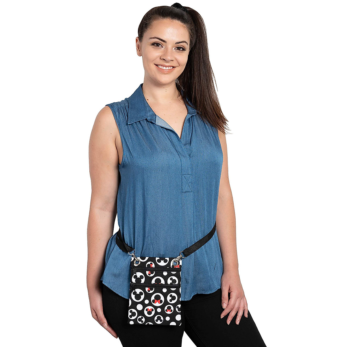 Disney Passport Crossbody Bag Mickey & Minnie Icon Print Travel Black (Multicolor)