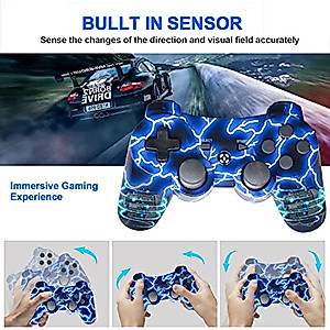 OUBANG 2 Pack Remotes Work with PS3 Controller Wireless, Cool Blue Gamepad Compatible with Playstation 3 Controller, Wireless Game Control for PS3 with Upgraded Joystick, Pa3 Controllers for PS3 Gift