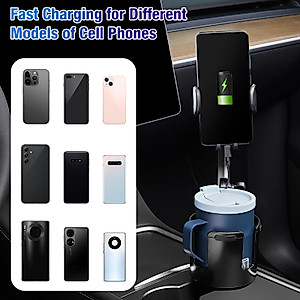 THIS HILL 3-in-1 Car Wireless Charger Cup Holder, Upgrade 15W Charging, Car Cup Holder Phone Mount with Adjustable Base & 360° Rotation Compatible for All Smartphones(with Car Adapter)