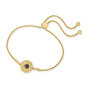 Ross-Simons 0.15 ct. t.w. Black Diamond Sunflower Bolo Bracelet in 18kt Gold Over Sterling