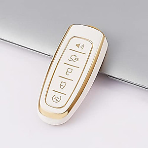 2 pcs for Ford Lincoln Key Fob Cover for Ford C-Max Edge Escape Expedition Explorer Flex Focus Taurus Lincoln MKS MKT MKX Navigator TPU Remote Key Case Soft and Durable (White Black)