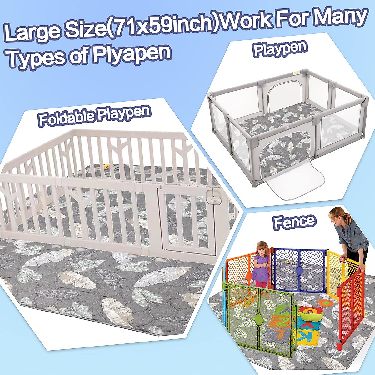 DHZJM Baby Play Mat,71x59 Play mat for Baby,One-Piece Crawling Mat Non Slip Baby Mat for Floor,Tummy Time Mat-Baby Padded Floor mat Compatible for Dripex Baby Playpen-Baby Regustrt Search (Leaves)