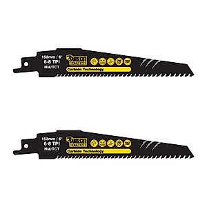 2 x SabreCut SCRS956XHM_2 Tungsten Carbide 5 63/64" (152mm) Variable 6-8 TPI S956XHM Very Fast Wood and Plastic Cutting Reciprocating Sabre Saw Blades Compatible with Bosch Dewalt Makita and Others