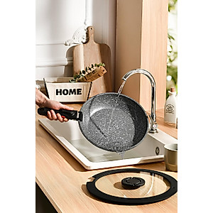 ROSSETTO 7pcs Pots and Pans Set Non Stick from France, Ceramic Cookware Set with Removable Handle, Induction RV Kitchen Cookware Set, Stackable, PFOA and PFAS Free, Oven Safe, Black Granite