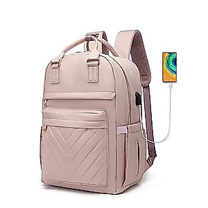 seyfocnia Laptop Backpack for Women, Carry On Travel Backpack Airline Approved, Vintage Work Computer Backpack Casual Daypack Fit 15.6 Inch Laptop Bag with USB Charging Port Backpack-Pink