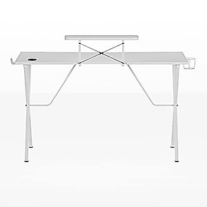 EMMA + OLIVER White Gaming Desk-Cup Holder, Headphone Hook, Monitor/Smartphone Stand