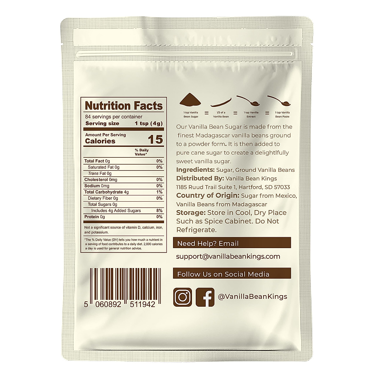 Pure Vanilla Bean Sugar - Made with Real Madagascar Pods & Pure Cane Sugar - For Cooking, Baking, & Additional Flavoring - A Sweet Substitute for Extract, Paste & Beans - 12 Oz