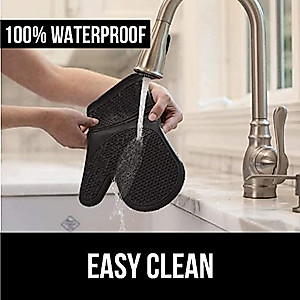 Gorilla Grip Cutting Board Set of 3 of and Silicone Oven Mitts Set of 2, Black Cutting Boards are Dishwasher Safe, Black Silicone Oven Mitts are Waterproof, 2 Item Bundle