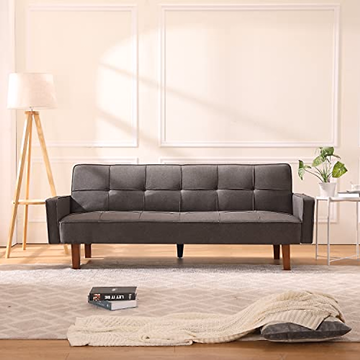 Anwickhomk 72" Convertible Folding Sofa Bed Futon,Modern Linen Fabric Sleeper Loveseat with 2 Pillows & Solid Wood Legs,Small Couch Bed Recliner Sofa for Living Room Apartment Office (Grey)