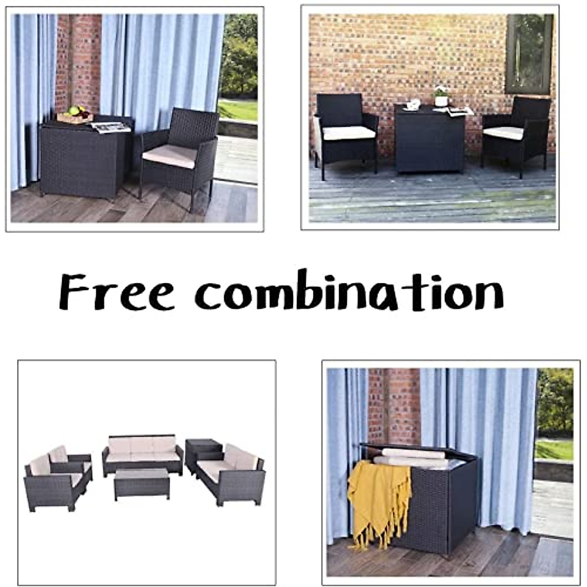 UNITED FLAMES 91 Gallons Outdoor Storage Box Waterproof Deck Box Lightweight All-Weather Wicker Storage Bin for Storing Cushions Garden Tools and Pool Toys Black