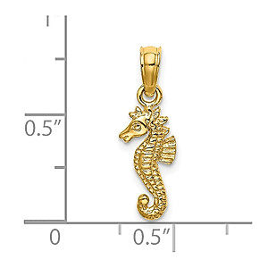 Solid 14k Yellow Gold 2-D Mini Seahorse Charm Pendant - 12mm x 6mm