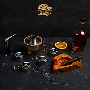 Oak Wolf Whiskey Smoker Kit With 4 Flavors of Wood Chips for Old Fashioned Cocktail Smoker - Stainless Steel Bourbon Smoker Kit Also Includes a Strainer & Brush - Bourbon & Whiskey Enthusiasts