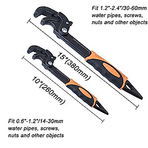 boeray 2 Pack Adjustable Wrench Quick Multi-function Self-Adjusting Spanner Power Grip Pipe Wrench 0.6”-2.4”/14mm-60mm