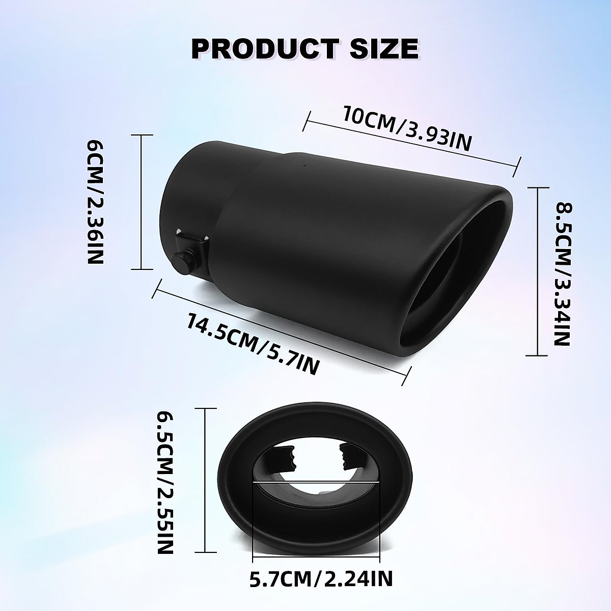 Stainless Steel Car Exhaust Tip, 2.5" to 3.3" Adjustable Car Decoration Chrome-Plated Finish Exhaust Tailpipe, Universal Car Exhaust Pipe Modification Tail Throat Tail Pipe (Black #Straight)