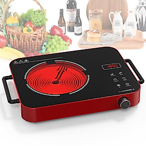VBGK Electric Cooktop, 1800W Single Cooktops with 2 Handle, Electric Hot Plate for Cooking, Electric Stove top with 9 Power Level, 4H Timer Touch and Knob Control,Portable Induction Cooktop