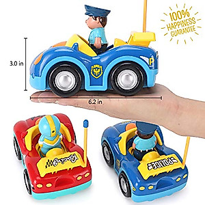 Liberty Imports 2 Pack RC Cartoon Police Car and Race Car Radio Remote Control Toys with Music & Sound for Baby, Toddlers, Kids