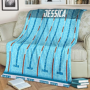 OhaPrints Custom Swimming Swim Pool Gift for Swimmers Personalized Name Soft Sherpa Throw Blankets Cozy Fuzzy Fleece Throws for Tv Sofa Couch Comfy Fluffy Blanket 30X40 50X60 60X80