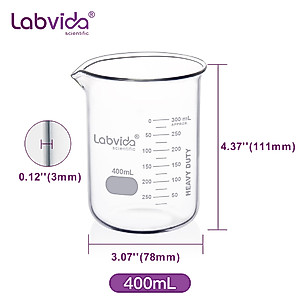 Labvida 6pcs 400ml Upgrated Thick Glass Beakers, Griffin Low Form Beaker Set with Double Scale,3.3 Boro, LVA029