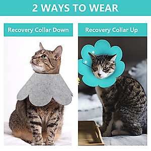 HACRAHO Cat Recovery Collar, 3 PCS Adjustable Flower Cat Cone Collar Soft Pet Cone Recovery Collar with Sun Flower Shape for Cats Kitten Puppies, Blue-Green, Olive Green and Gray