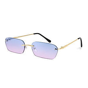 FEISEDY Rimless Sunglasses Y2K Sunglasses Retro Small Narrow Clear Eyewear Vintage Rectangle Sunglasses for Women Men B2643