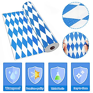 52 in x 100 Ft Oktoberfest Table Roll Party Accessory with Slide Cutter Plastic Table Cloth Roll Oktoberfest Bavarian Blue Diamonds Tablecover for German Themed Party Decorations