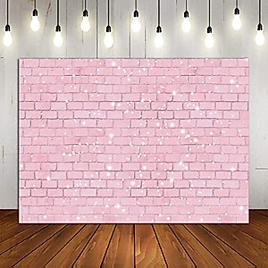 Retro Pink Glitter Brick Wall Photography Backdrop Girl Happy Birthday Party Photo Background Baby Shower Bridal Shower Wedding Newborn Banner Cake Table Decorations Photo Booth Props 7x5ft