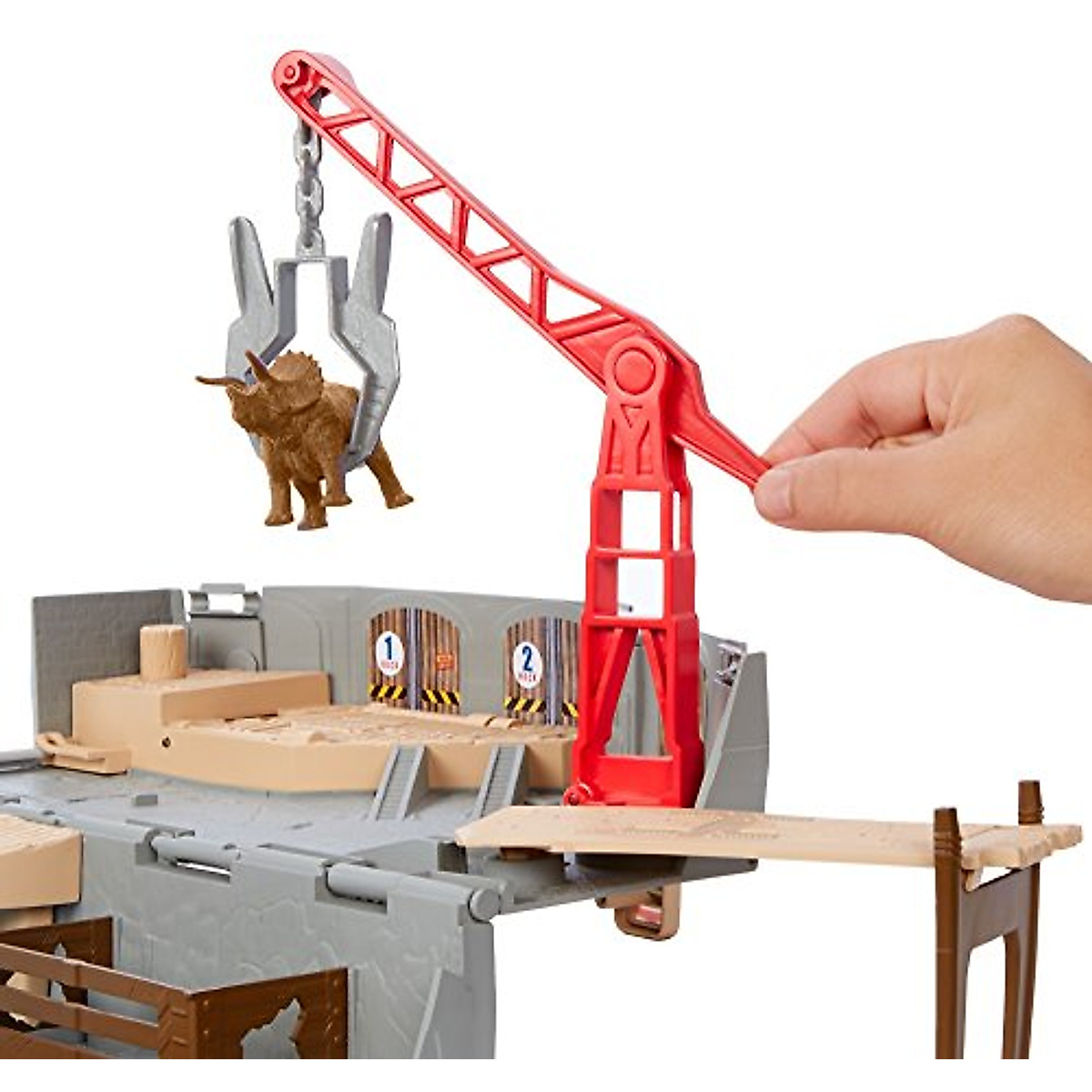 Jurassic World Toys Matchbox Harbor Rescue Playset, Dock, Ramps, Crane, Habitat Pen, Push Button Trigger, Triceratops Dino Action Figure, Off Road vehicle, Folds Up for Easy Storage, Portable