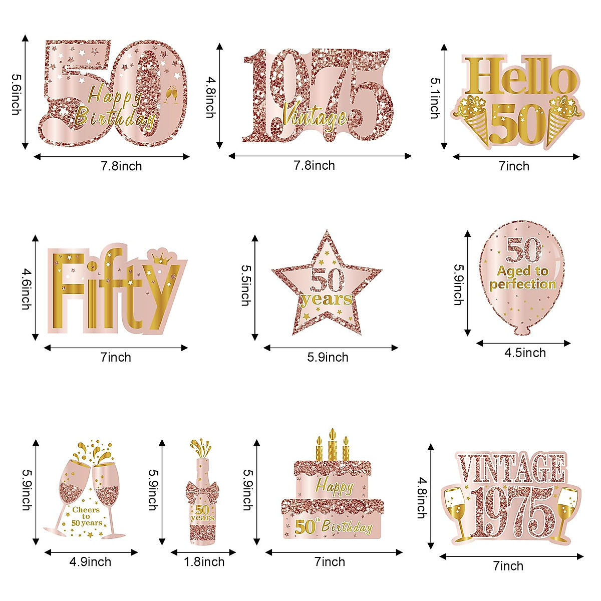 Turypaty Pink Gold 50th Birthday Decorations Hanging Swirls for Women, Rose Gold Happy 50th Birthday Vintage 1975 Foil Swirls Party Supplies, Fifty Year Old Birthday Ceiling Decor