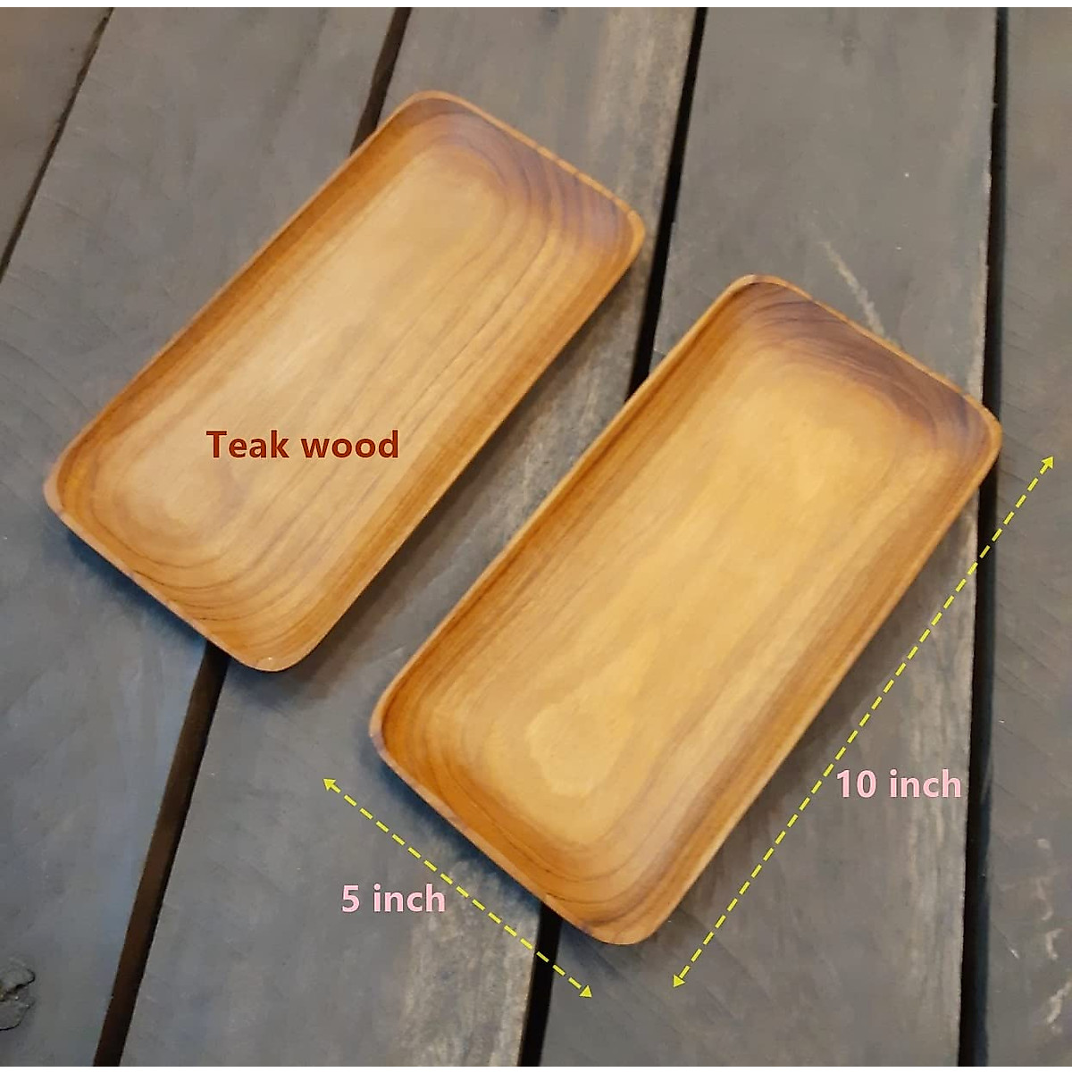 Cozinest Serving Platter Teak Wood – Rectangular Serving Tray 5 x 10 inches Party Wooden Platters Wood Tray for Display Fruit Snacks Dessert Appetizer Sushi Food Decorative (Natural Wood 1)