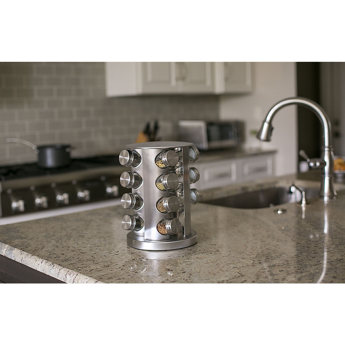 Internet's Best Revolving Spice Tower - Round Spice Rack - Set of 16 Spice Jars - Seasoning Storage Organization - Stainless Steel