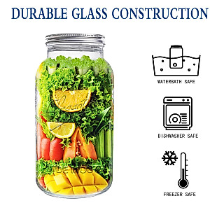 eleganttime 128 oz Mason Jars Extra Wide Mouth 2 Pack, 1 Gallon Glass Large Jars with Airtight Lid, Safe for Food Storage,Curing, Fermentation and Preservation
