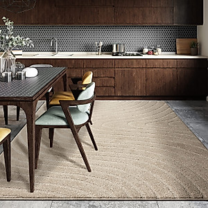 LUXE WEAVERS Modern Geometric Wave Beige 2x8 Area Rug