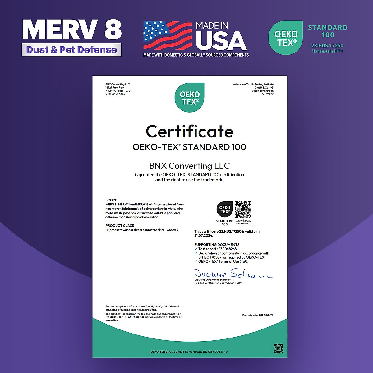 BNX TruFilter 14x24x1 Air Filter MERV 8 (6-Pack) - MADE IN USA – Dust & Pet Defense Air Conditioner HVAC AC Furnace Filters for Dust, Pet, Mold, Pollen MPR 600 – 700 & FPR 5