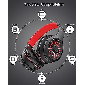 NIVAVA Wired Headphones with Microphone, K16 On-Ear Headphones for Kids with 3.5MM Jack, Foldable Stereo Bass Headphones for Teens School Amazon Kindle, Fire, Chromebook, Tablet(Black Red)