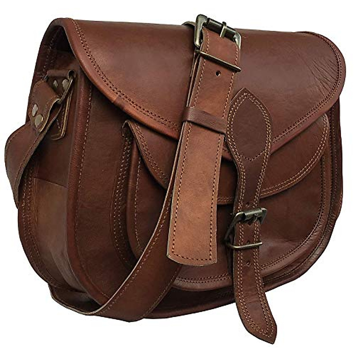 Leather Purse Women Shoulder Bag Crossbody Satchel Ladies Tote, Brown, Size 14.0