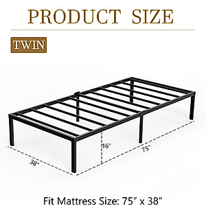 Kilyssa 16 Inch Twin Bed Frame Heavy Duty Metal Platform Steel Slat Support with Storage/No Box Spring Needed/Noise Free/Easy Assembly