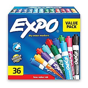 EXPO Low-Odor Dry Erase Markers, Chisel Tip, Assorted Colors, 36 Count