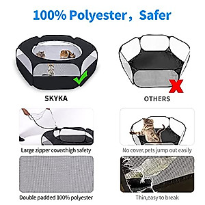 Small Animal Playpen, SKYKA Pet Playpens, Rabbit Playpen Cat Playpen with Cover Top Guinea Pig Toys Playpen for Hamster/Ferret/Bunny/Kitten/Chick Brooder Box Cage Tent, Indoor Outdoor Waterproof Black