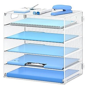 DALTACK 5-Tier Letter Tray Paper Organizer, File Organizer Paper Sorter, Desk Organizer with Handle for Office Supplies,White…